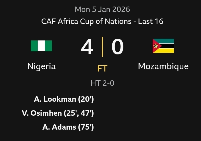 Super Eagles in Afcon quarter-finals, gut Mambas 4-0 to advance - Enugu ...